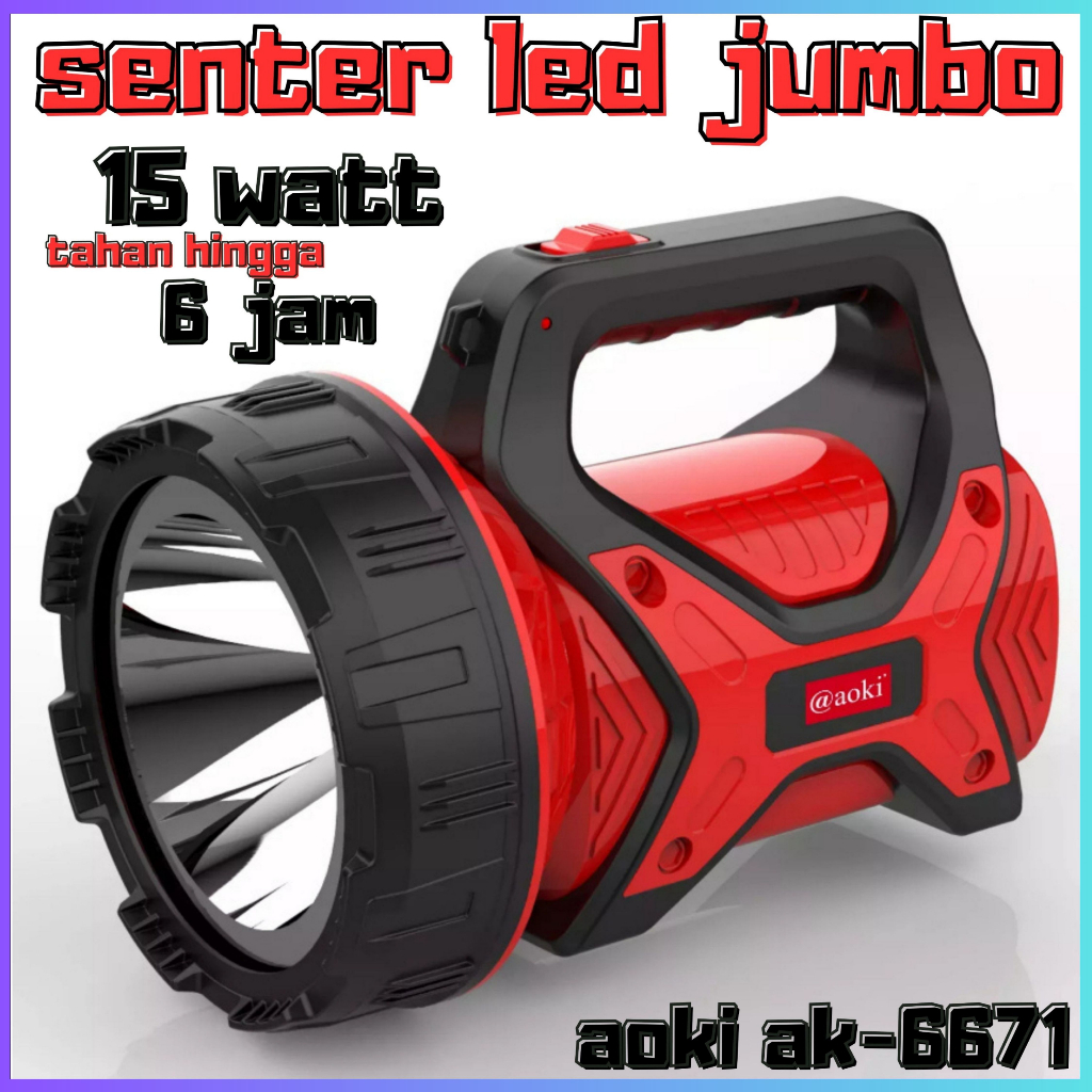Jual Aoki Premium AK-6671 Senter LED Jumbo 15 Watt Super Terang | BAYAR ...