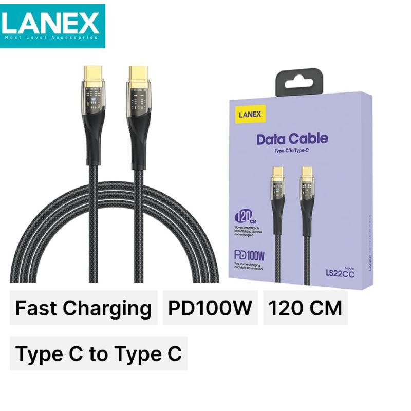 Jual KABEL DATA LANEX LS22CC 100W Type C To Type C Fast Charging Data ...