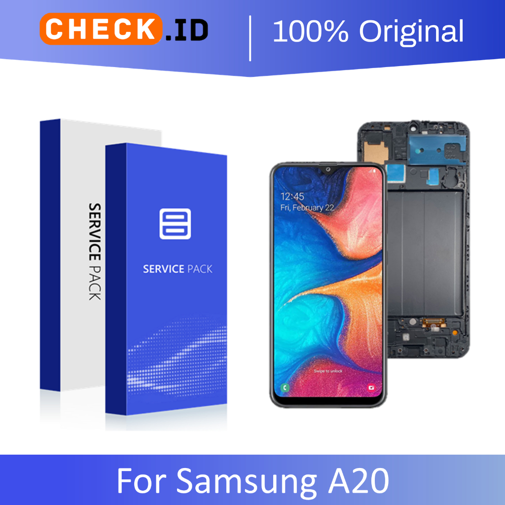 Jual [ CHECK.ID ] AMOLED LCD + FRAME SAMSUNG A20 SM-A205F ORIGINAL ...