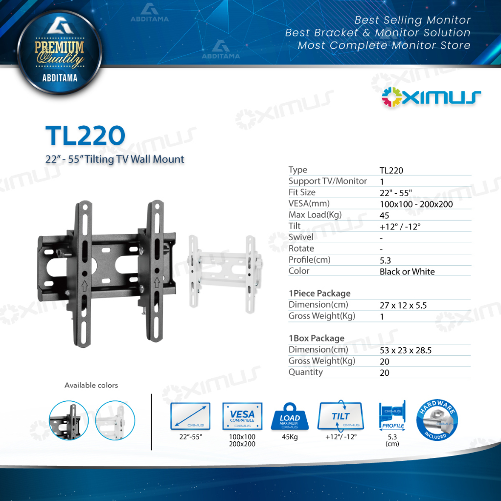Jual BRACKET TV LED LCD MONITOR 22" - 55" OXIMUS TL220 WALL MOUNT TILT ...