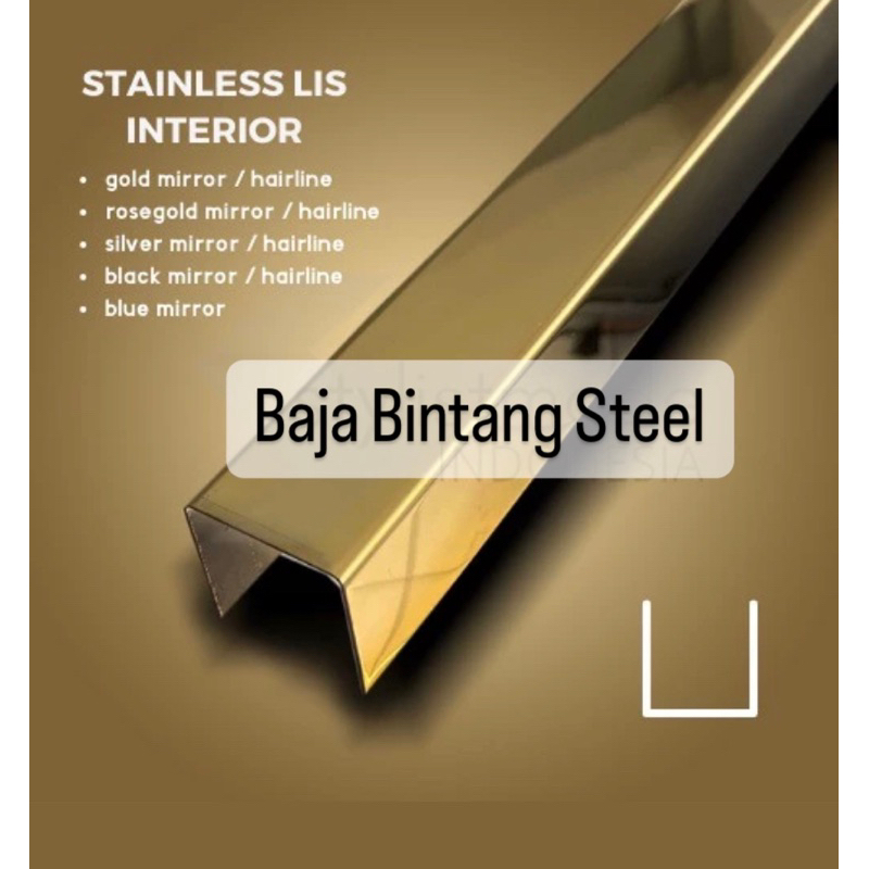 Jual LIST U MIRROR GOLD 10X10X10MM T:0.8MM P:3.050MM STAINLESS STEEL ...