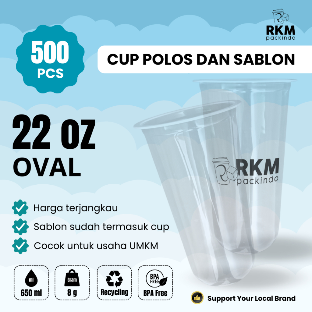 Jual [500pcs] CUSTOM GELAS PP/ SABLON GELAS PP / SABLON CUP PP 22oz OVAL | Shopee Indonesia