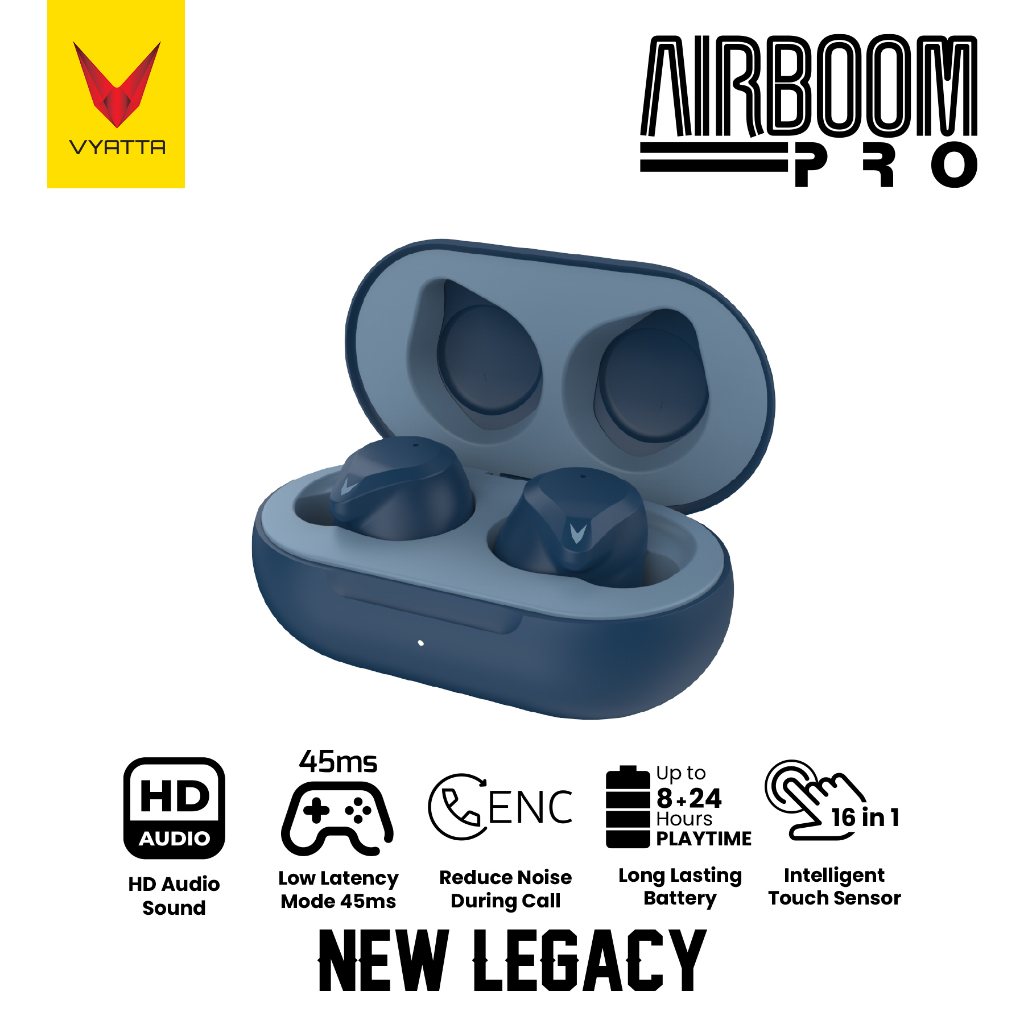 Jual VYATTA AIRBOOM PRO TWS BLUETOOTH HEADSET EARPHONE ENC 32 HOURS ...