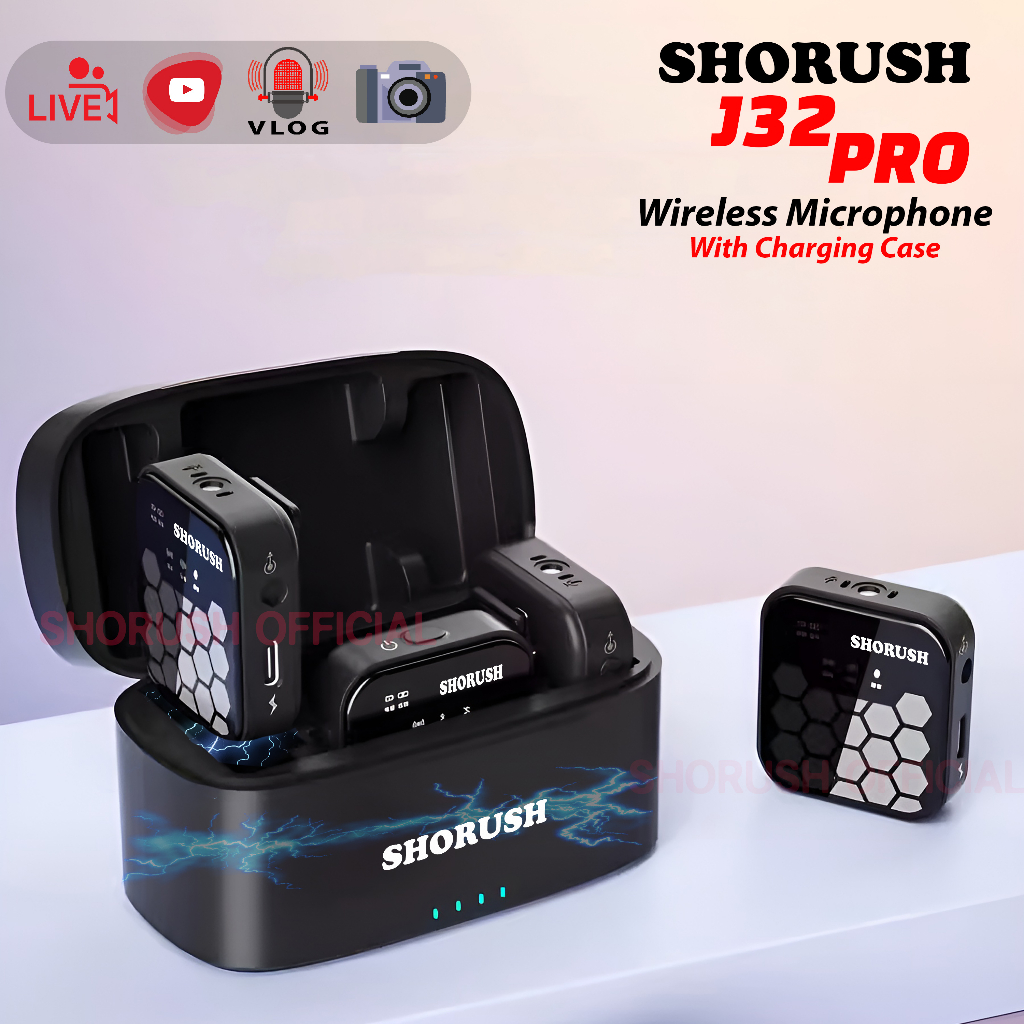 Jual Shorush J32 Pro Wireless Microphone Clip On Mic Hp dan Kamera Lavalier Mikrofon untuk ...