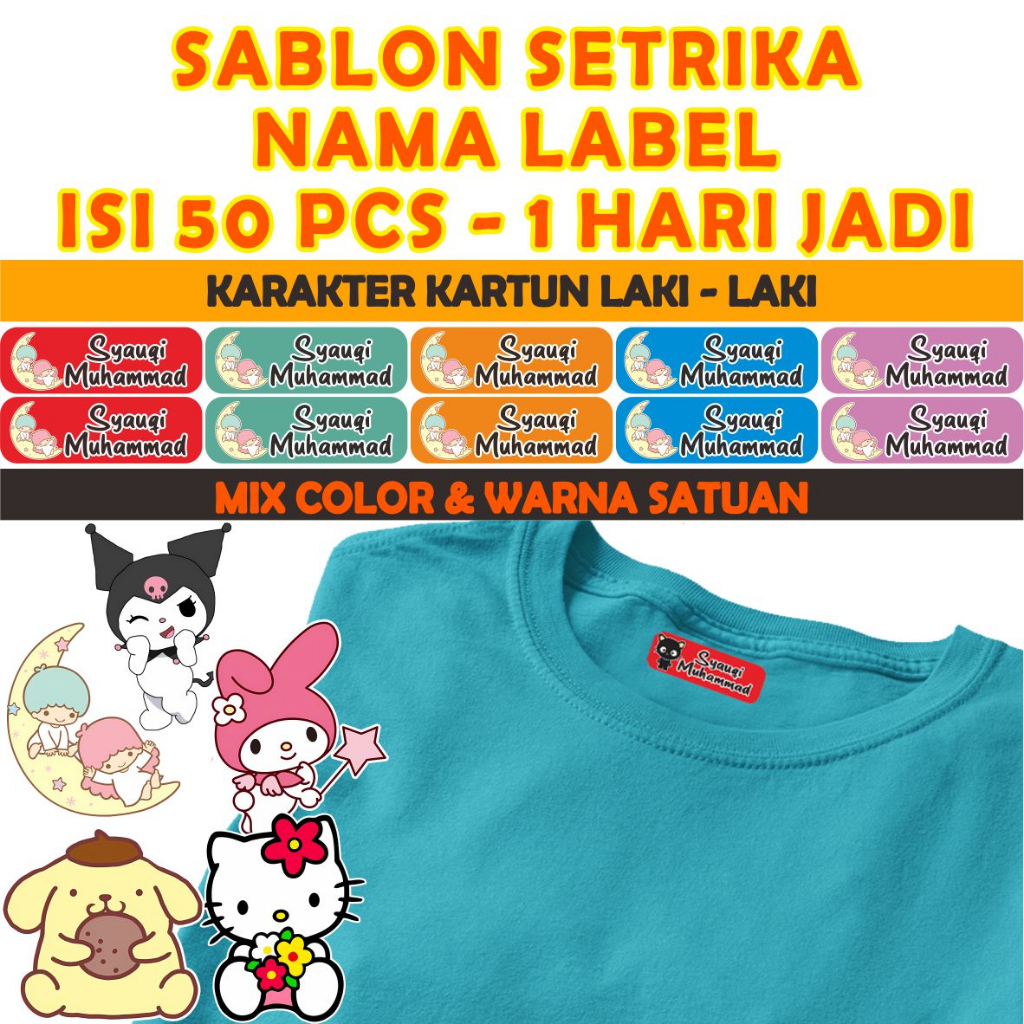 Jual STICKER NAMA BAJU KAOS LABEL KAIN SABLON SETRIKA DTF NAMA KARAKTER ...