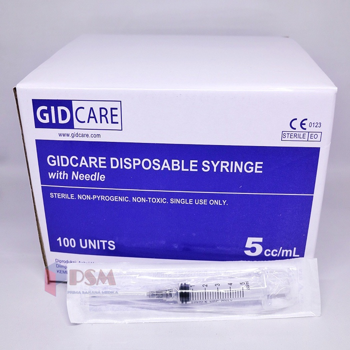 Jual GIDCARE Disposable Syringe with Needle 5cc / Spuit 5ml | Shopee ...