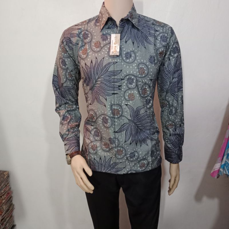 Jual kemeja batik padi seruni abu-abu original Arta batik KODE 008 ...