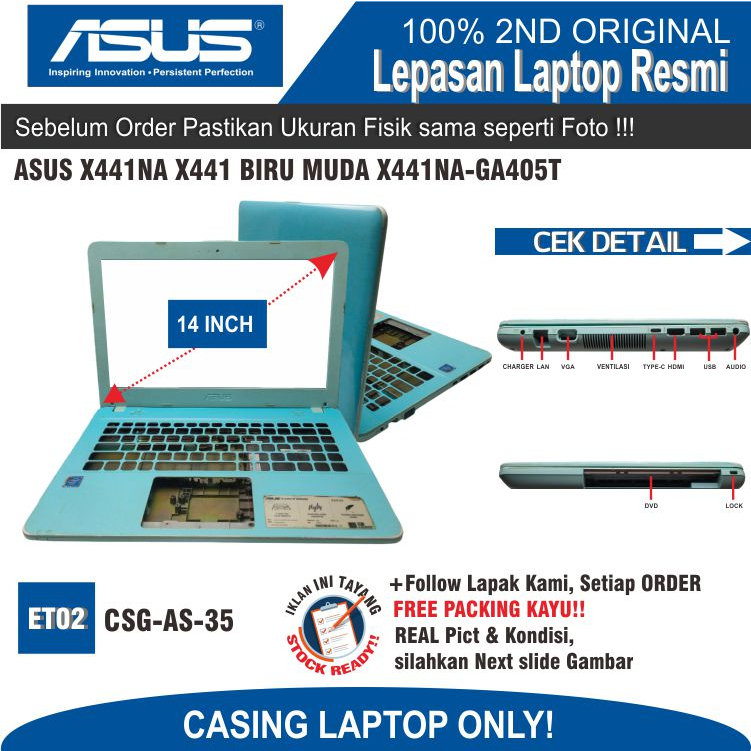 Jual ET02 CSG-AS-5 CASING LAPTOP ASUS X441NA X441 BIRU MUDA X441NA ...