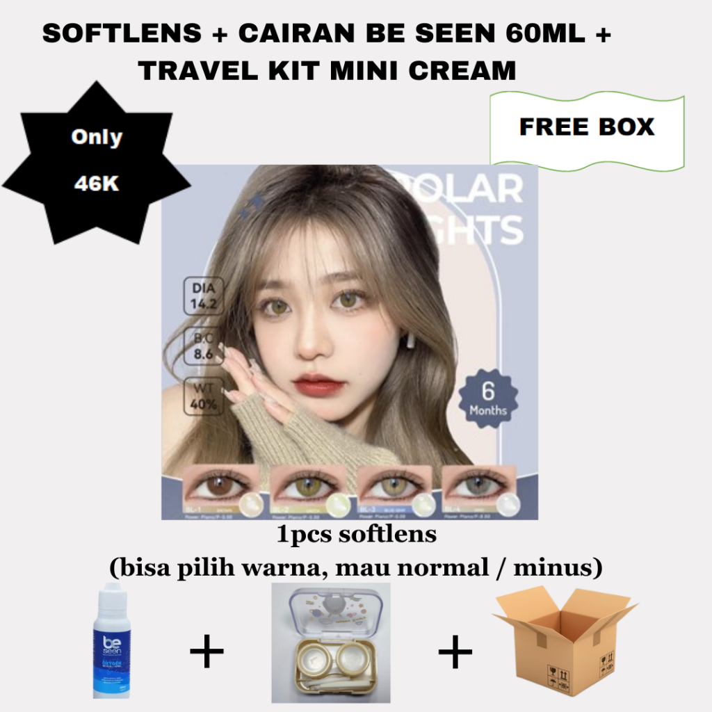 Jual PAKET Softlens POLAR LIGHTS DIA 14.20MM NORMAL & MINUS + CAIRAN BE ...