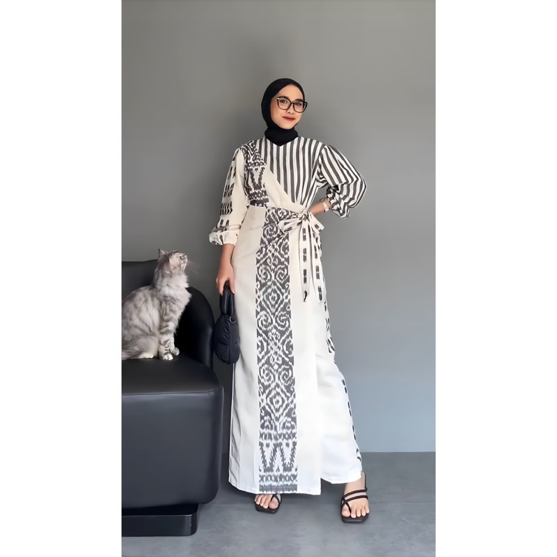 Jual New Arrival Dress Tenun Ethnic Kombinasi Lurik Dress Tenun ...