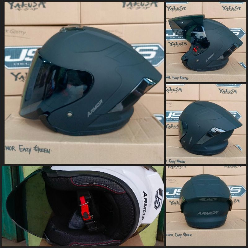 Jual HELM JS ARMOR SAMURAI HALF FACE VISOR SMOKE STANDAR SNI SPOILER 4D ...