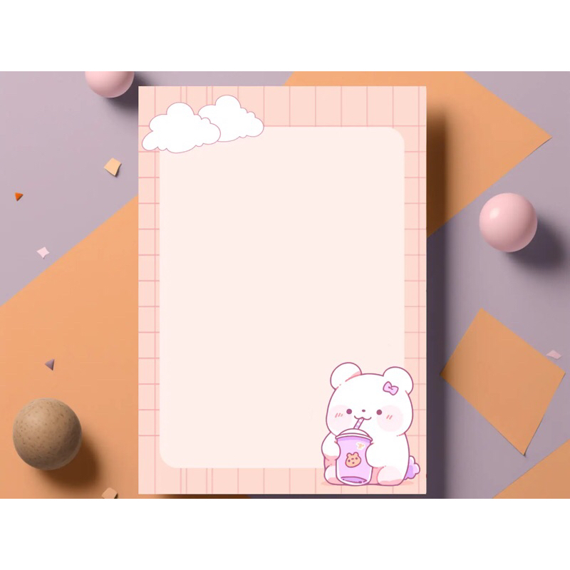 Jual Cute Kawaii Bear Memopad, A6 Notepad, Pastel Colors, Bear Sipping Notepad, Kawaii Memopad ...