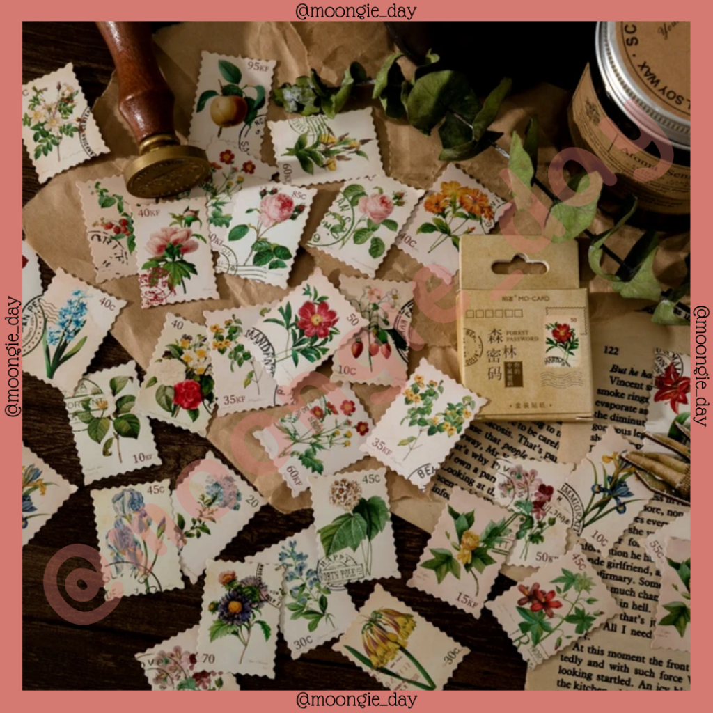 Jual 45-46 PCS/BOX STIKER KERTAS TEMA VINTAGE FLOWER STAMP KOTAK ...