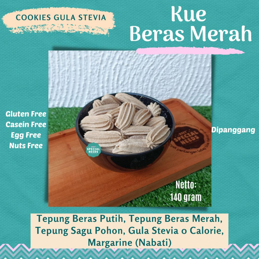 Jual Kue Beras Merah Putih Free of Gluten Dairy Egg Refined Sugar Nuts ...