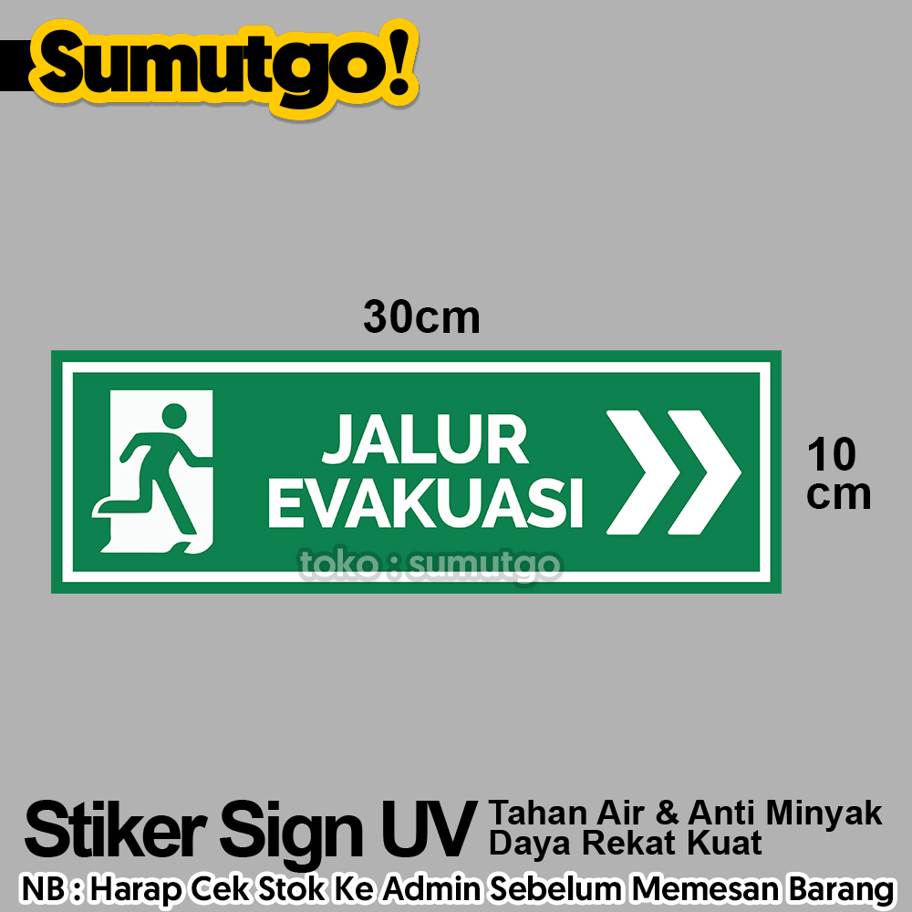 Jual Stiker Tulisan Jalur Evakuasi Arah Kanan Hijau Right Evacuation Route Green uk 30 x 10 cm ...