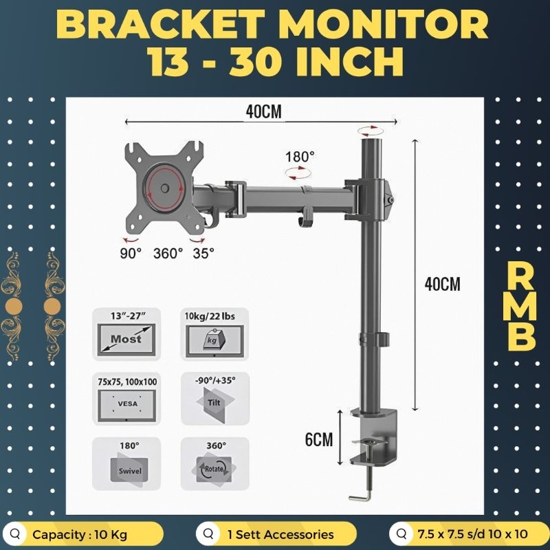 Jual Bracket Braket Breket Monitor Meja Jepit 1 Monitor 13 17 20 22 29 ...