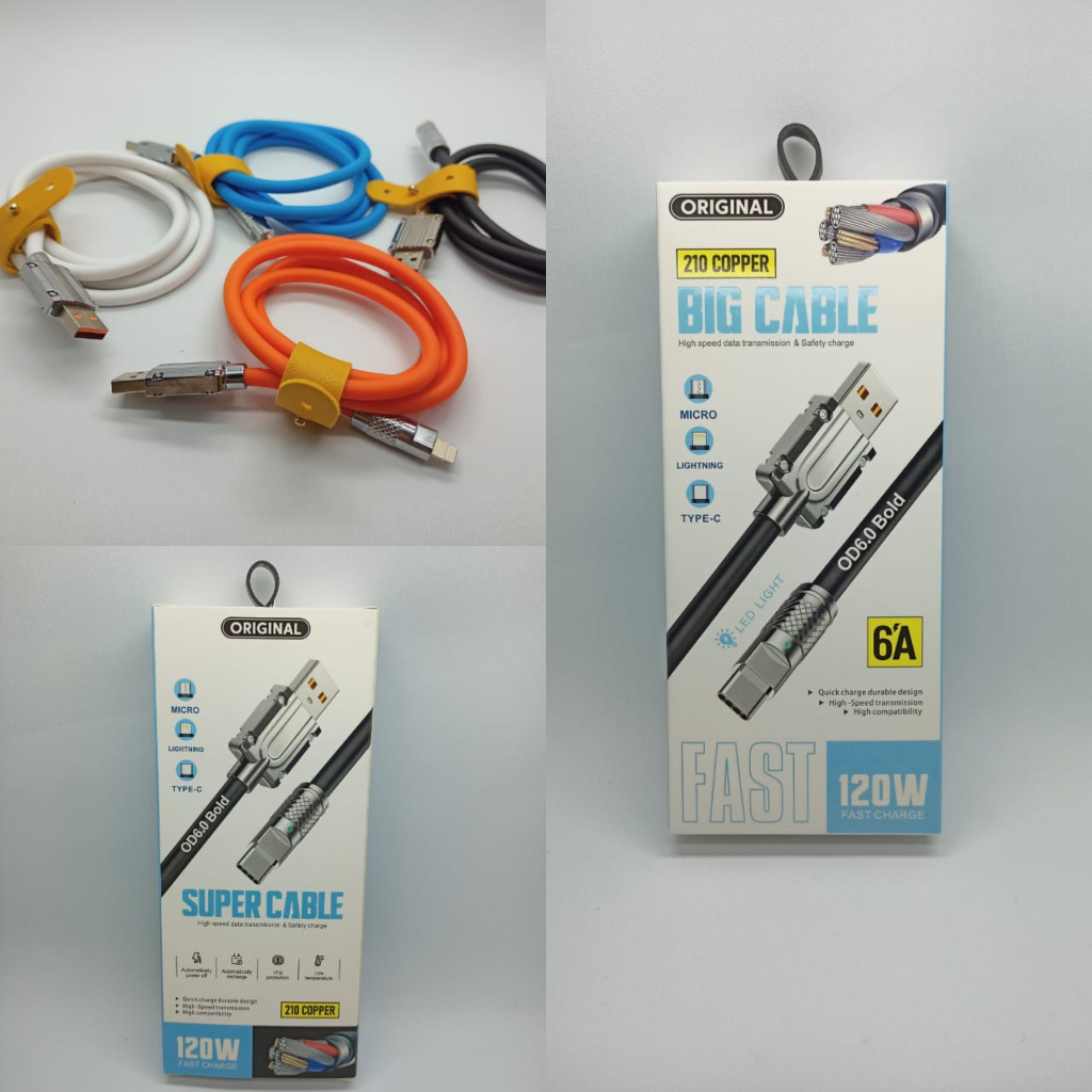 Jual Kabel Data Plat Besi 120W Support Fast Charging 6A Lightning Big ...