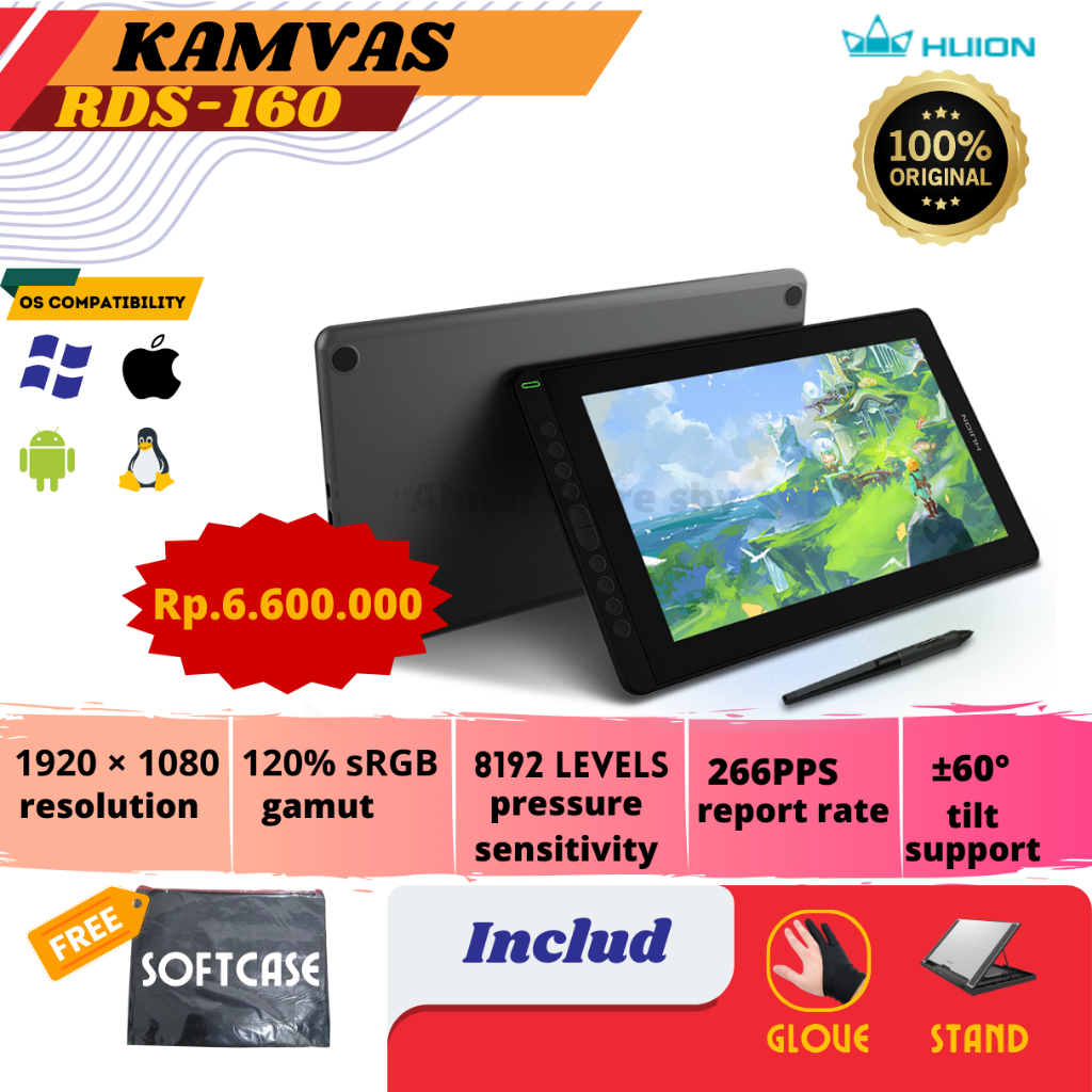 Jual Huion Kamvas 16 RDS-160 (2022) Drawing Display garansi resmi 1 tahun | Shopee Indonesia