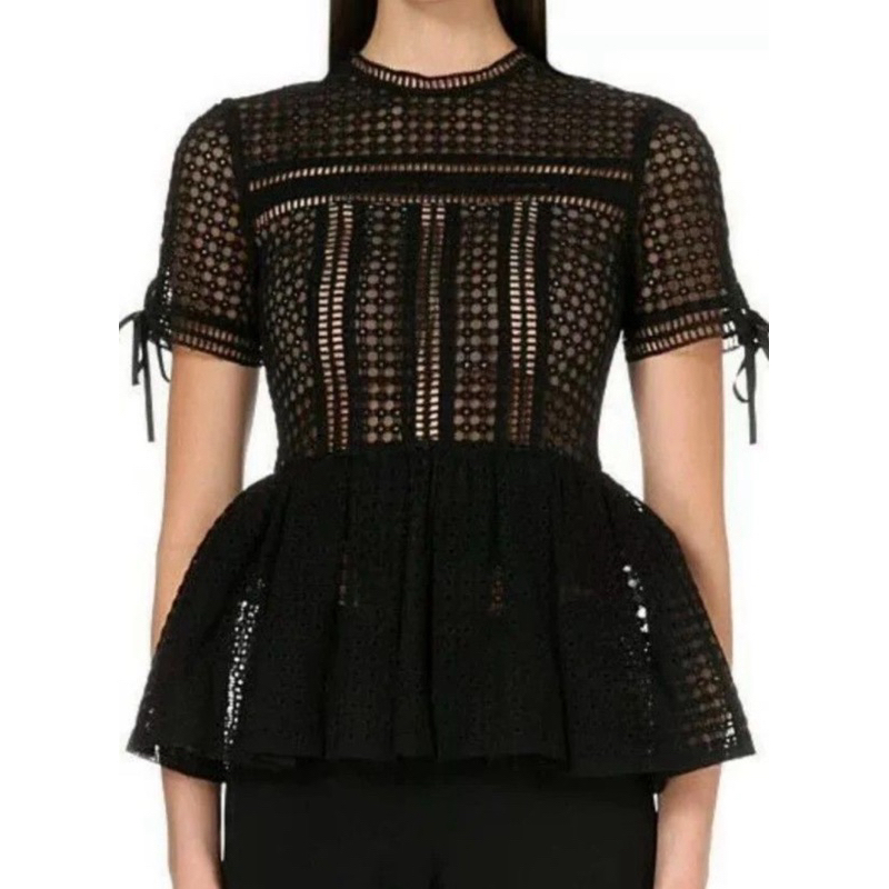 Jual Self Portrait Black Peplum Blouse | Shopee Indonesia