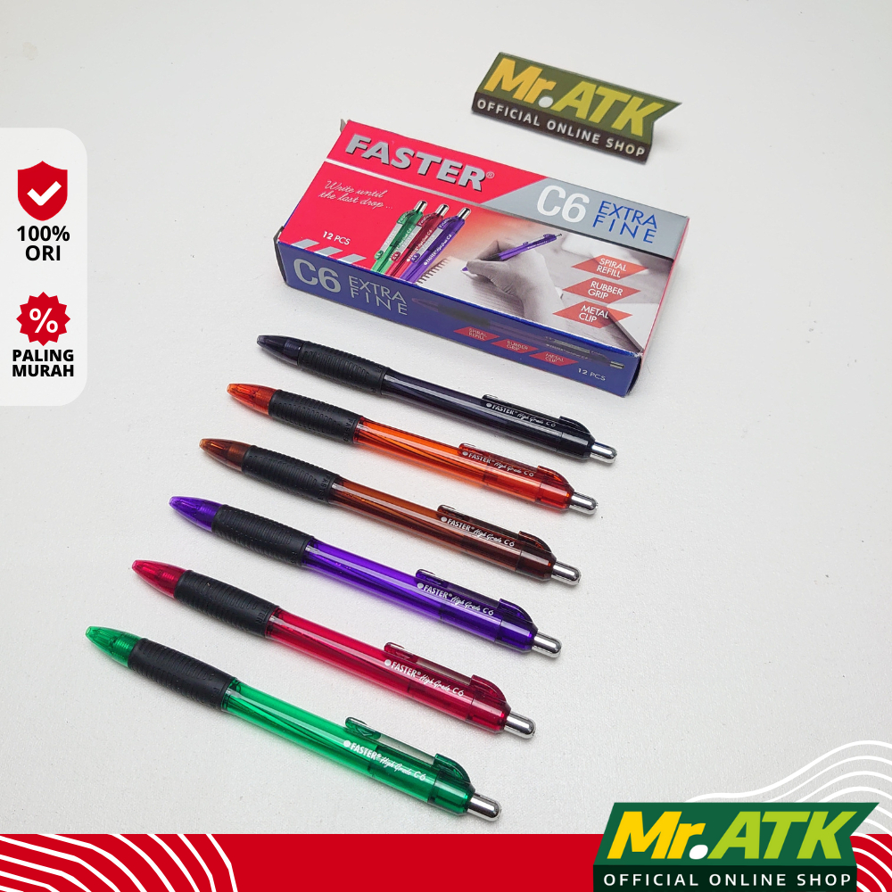 Jual PULPEN FASTER C6 MEKANIK / CETEK / RETRACTABLE WARNA HITAM ...