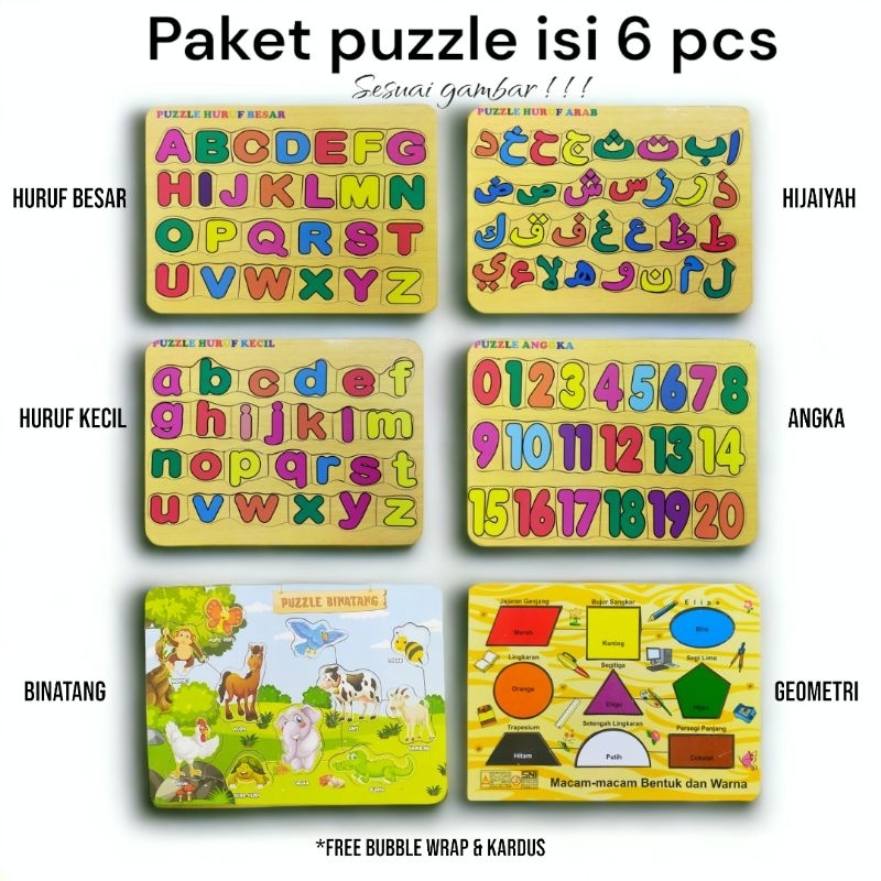 Jual paket puzzle isi 6 pcs - sesuai gambar - puzzle kayu - KC 17x23 ...