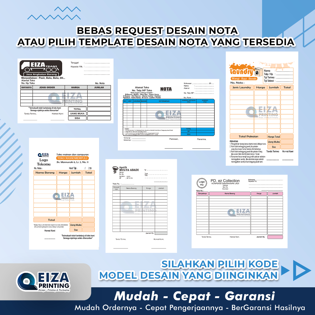 Jual [ 1/3 Folio ] Cetak Nota NCR Custom Desain Suka Suka / Cetak Nota ...