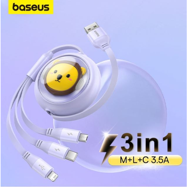 Jual BASEUS 3 IN 1 RETRACTABLE USB CABLE FAST CHARGING 3.5A FOR IP 15 ...