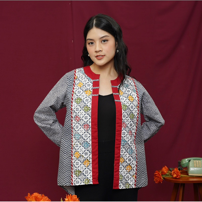 Jual Nona Rara Tricia WNG Reply T1427, Baju outer, atasan wanita blouse kerja batik | Shopee ...