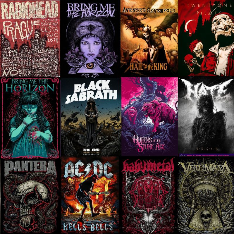 Jual Poster dinding band metal paket 55k isi 12 poster band metal punk ...