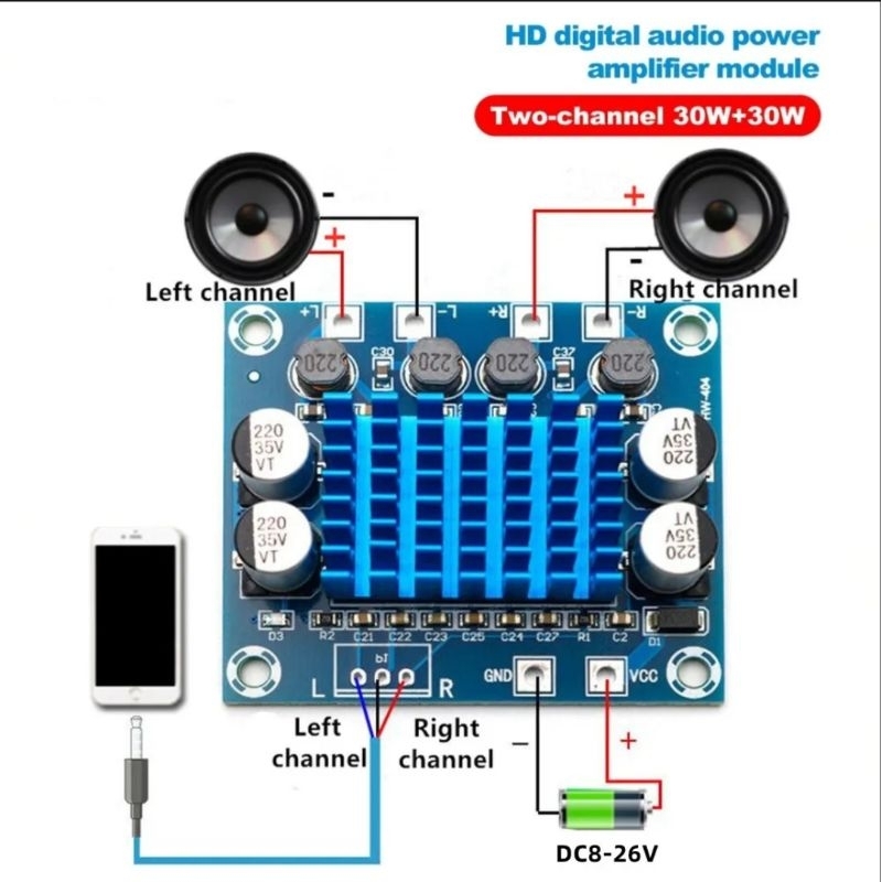 Jual TPA3110 XH-A232 30W+30W DC 8-26V 3A 2.0 Channel Digital Stereo ...
