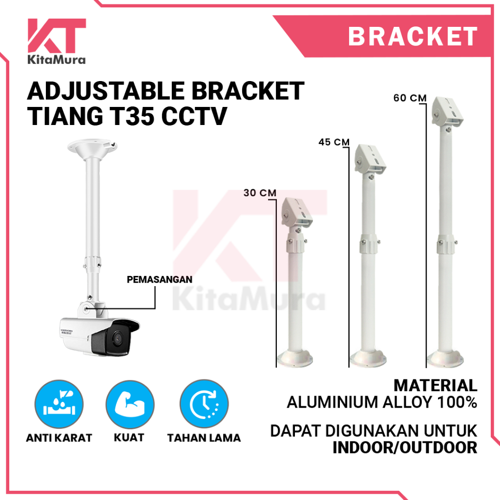 Jual Adjustable Bracket CCTV Tiang T35 , Ukuran 30-60 CM, 60-1,2M, 1-2M, 1,5-3 M | Shopee Indonesia