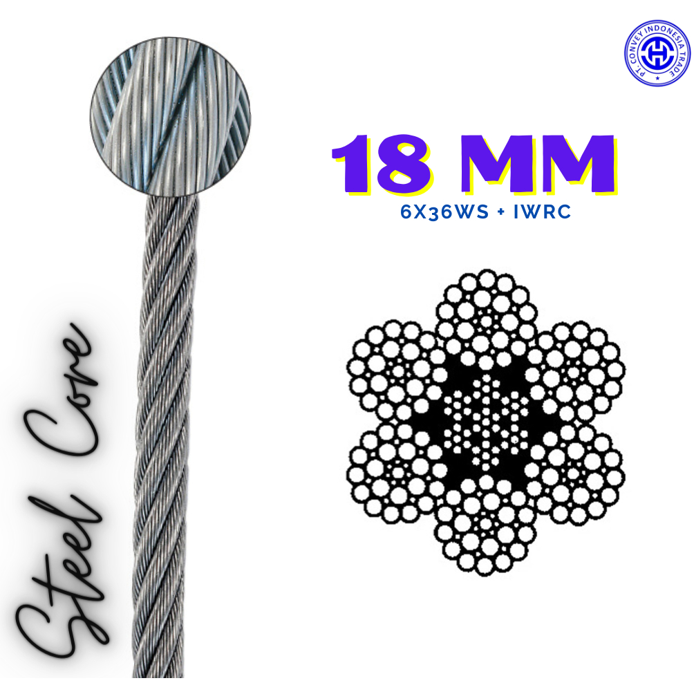 Jual Convey Wire Rope / Kawat Sling Baja 6x36WS + IWRC 18mm Ungalvanized | Shopee Indonesia