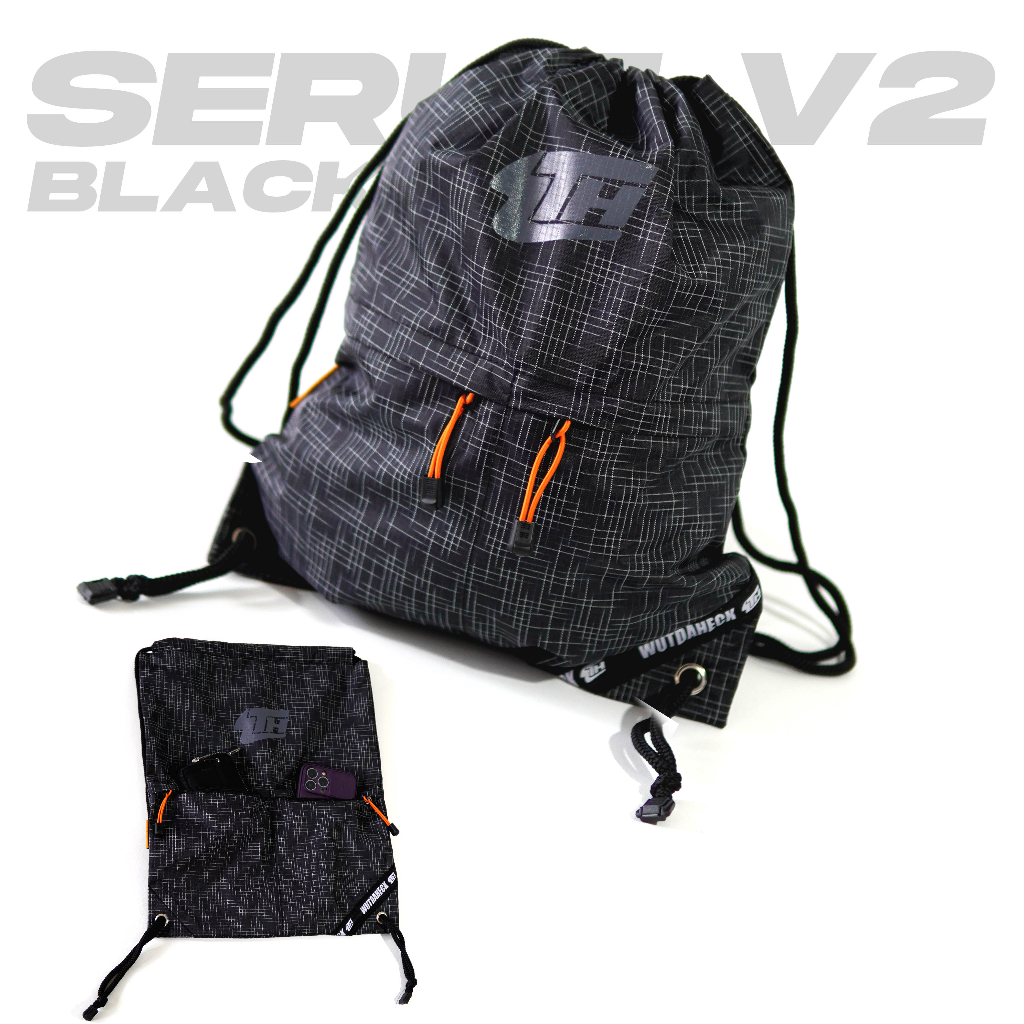 Jual Tas Serut/Drawstring Backpack Wutdaheck V2 Premium Dengan Puring (Hitam Corak) | Shopee ...