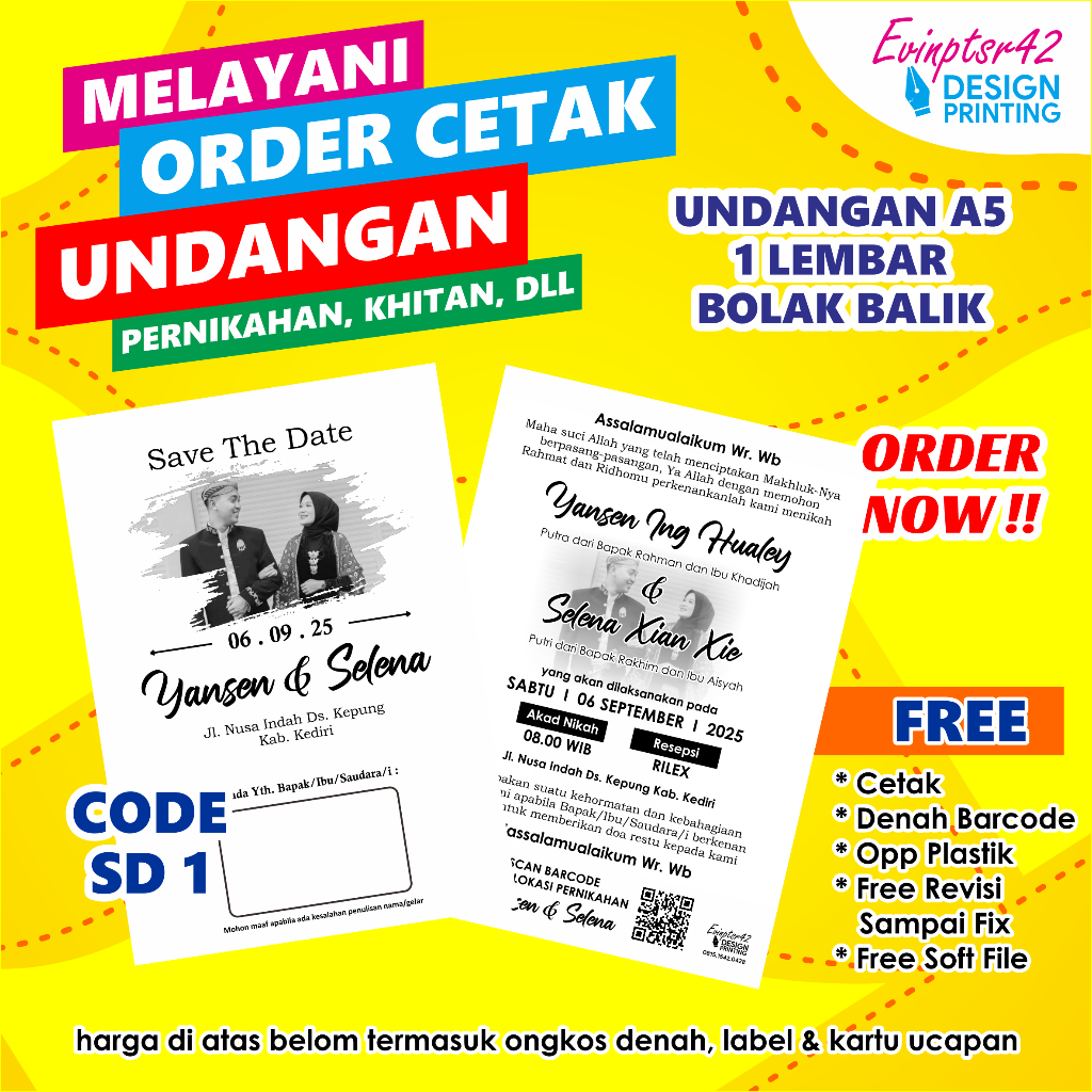 Jual CETAK UNDANGAN PERNIKAHAN/KHITAN MURAH, UNDANGAN 1 LEMBAR ( BOLAK ...