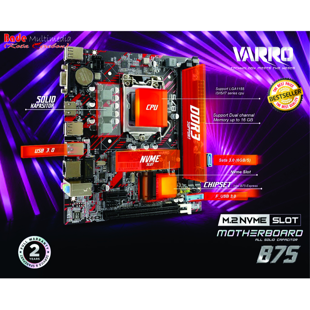 Jual MOTHERBOARD GAMING BARU H61 VP2 PLUS VARRO SUPPORT M.2 SATA DAN ...