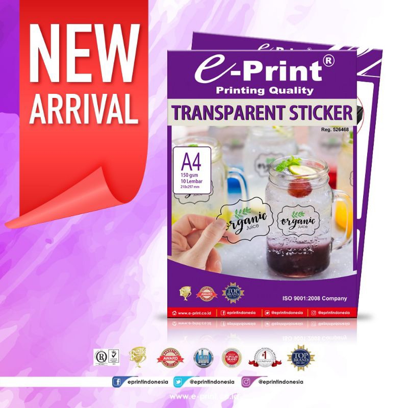 Jual EPRINT TRANSPARENT STICKER A4 150GSM / STICKER TRANSPARAN EPRINT | Shopee Indonesia