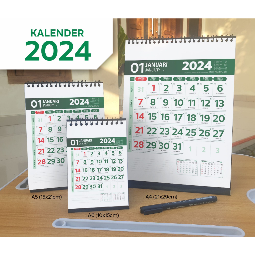 Jual Kalender meja 2024 dan 2025 catatan 07, ukuran A6 A5 A4 ...