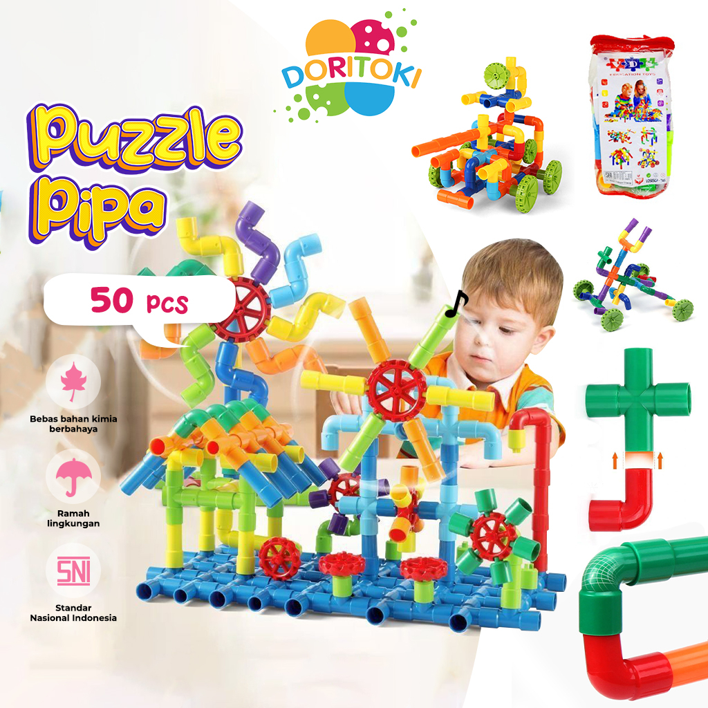 Jual Doritoki SNI Mainan Edukatif Anak Balok Susun Pipa 50pcs / Mainan ...