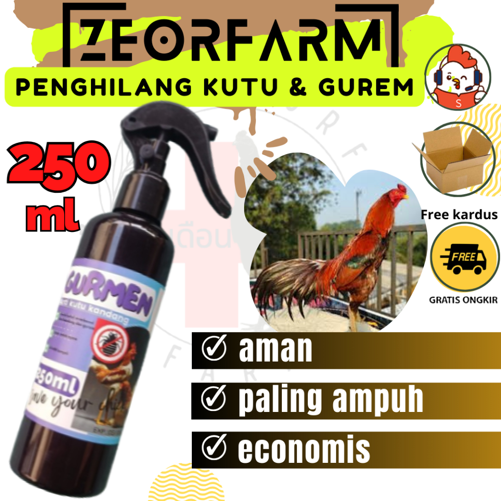 Jual GURMEN Spray 250ml Pembasmi Gurem Kutu Tungau ayam Burung/Unggas ...