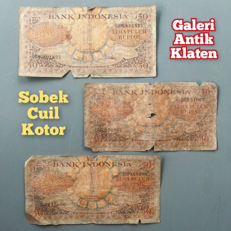 Jual Rusak Asli 50 Rupiah Tahun 1959 Seri Bunga Rp Uang Kertas Kuno Duit Lama Indonesia Original ...