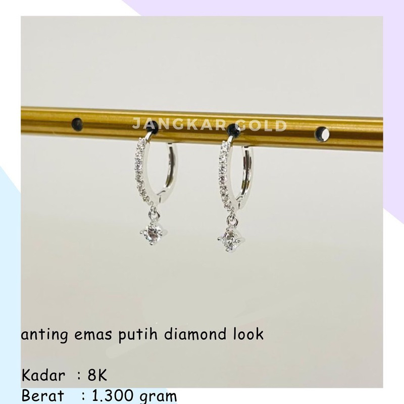 Jual ANTING EMAS PUTIH DIAMOND LOOK 8K 1.300GR ANTING KLIP CEPLIKAN ...