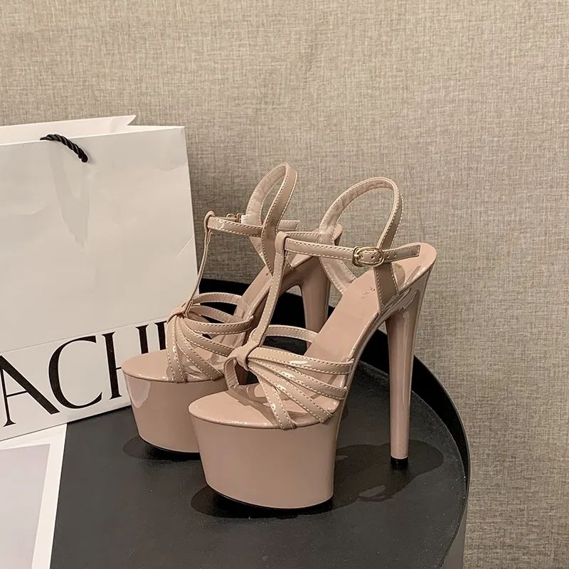 Jual High heels 17cm T-strap pumps heels glossy (kayina) | Shopee Indonesia