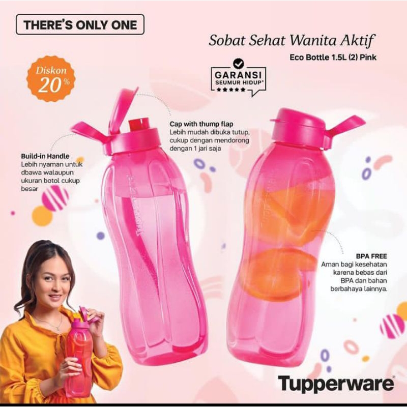 Jual eco bottle 1,5 liter tupperware original / botol minum ukuran 1,5 ...