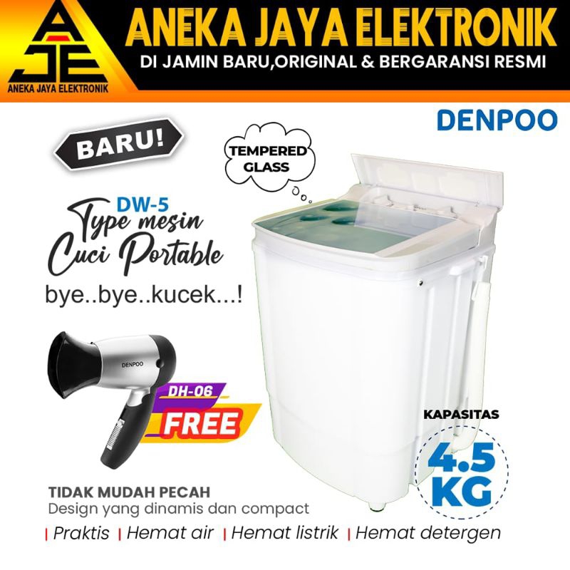 Jual MESIN CUCI MINI DENPOO PORTABEL WASH & SPIN DW-5 ( 4,5KG ) | Shopee Indonesia