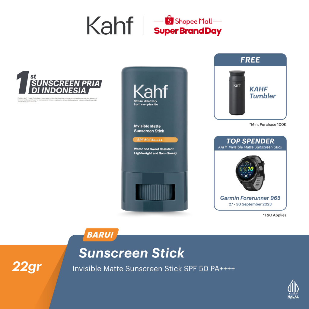 Jual Kahf Invisible Matte Sunscreen Stick SPF 50 PA+++ 22 g - Perawatan ...