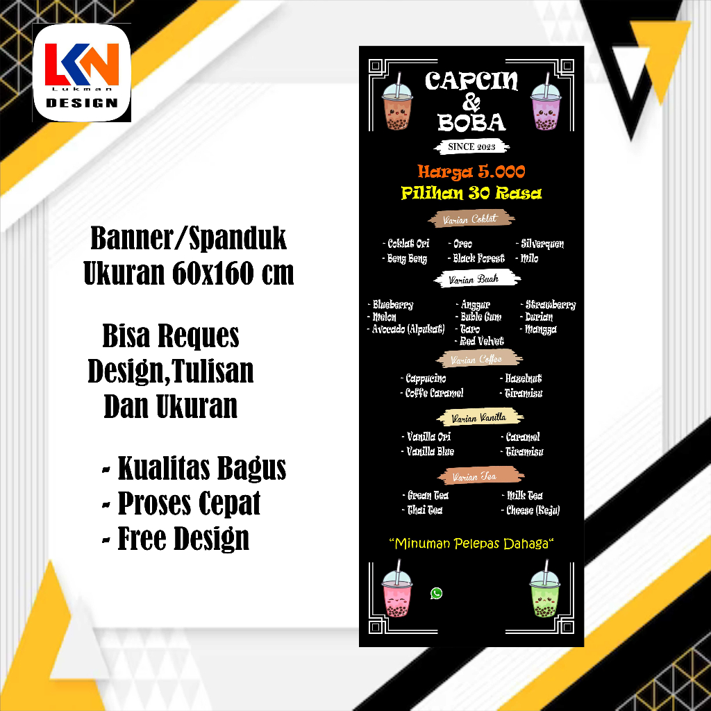 Jual spanduk banner capcin boba uk, 60x160cm | Shopee Indonesia
