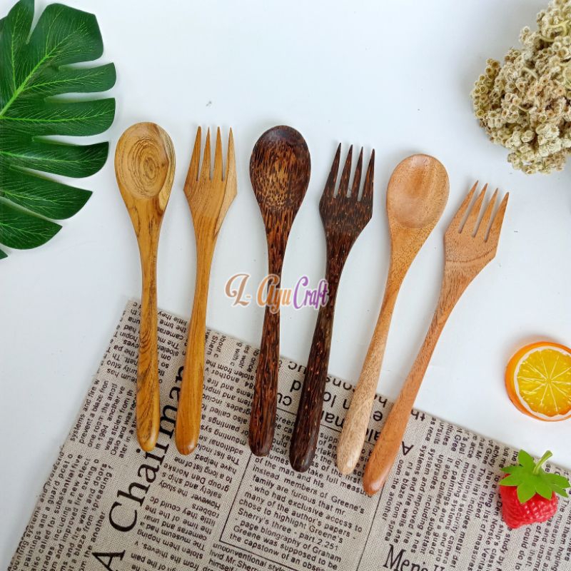 Jual L-AYUCRAFT Sendok & garpu kayu 22cm | Shopee Indonesia