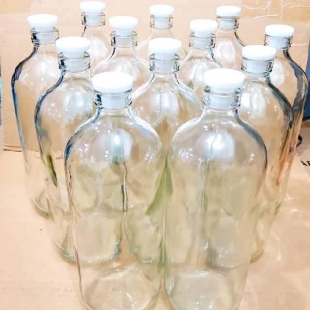 Jual Botol Kaca Beling 1 Liter + tutup plug baru /botol bensin kaca ...