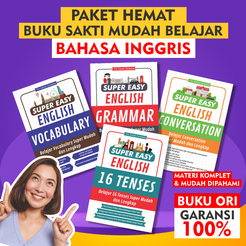 Jual BUKU BELAJAR BAHASA INGGRIS UNTUK PEMULA SUPER EASY ENGLISH GRAMMAR VOCABULARY 16 TENSES ...