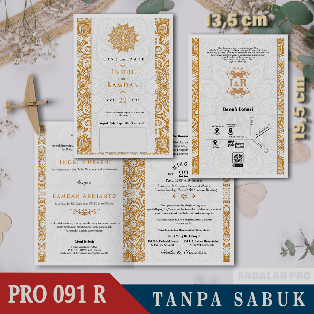 Jual Pro 091 R Lipat 2 - Cetak Undangan Kertas Jasmine / Tik / BC - Harga Murah Meriah, Undangan ...